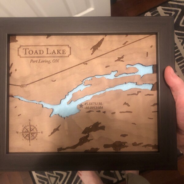 Custom Wood Lake Map Art - YOUR Lake Choice, Unique 5th Anniversary ...
