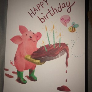 Pig Birthday Card Happy Birthday Card Pig Card Pig Birthday Cute ...