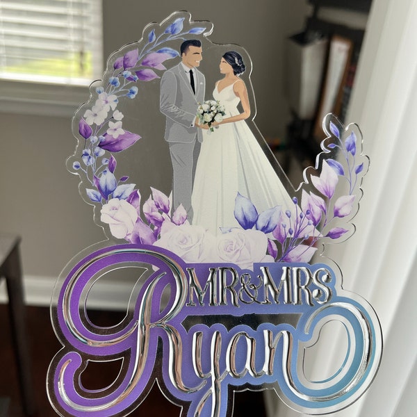 Colorfull Wedding Cake Topper With Personalized Bride and Groom ...