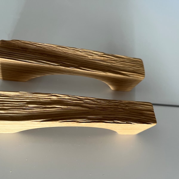 Unique Handcrafted Oak Cabinet Pull, Textured Wood Handle, Modern ...