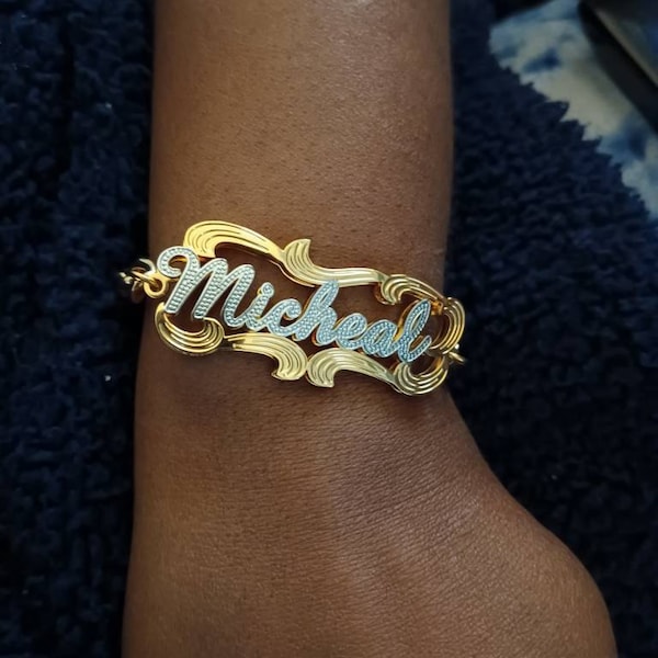 Custom Name Bracelet,double Name Bracelet,nameplate Bracelet,customized ...