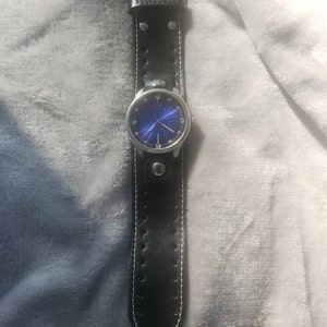 Teardrop Black Watch With Perforated Brown Leather Wide Cuff - Etsy