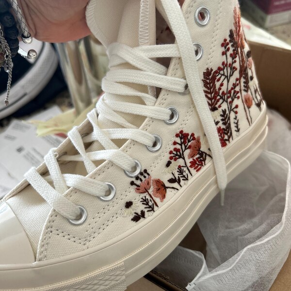 Custom Converse Chuck Taylor Blue Flower Embroidered Converse Shoes ...