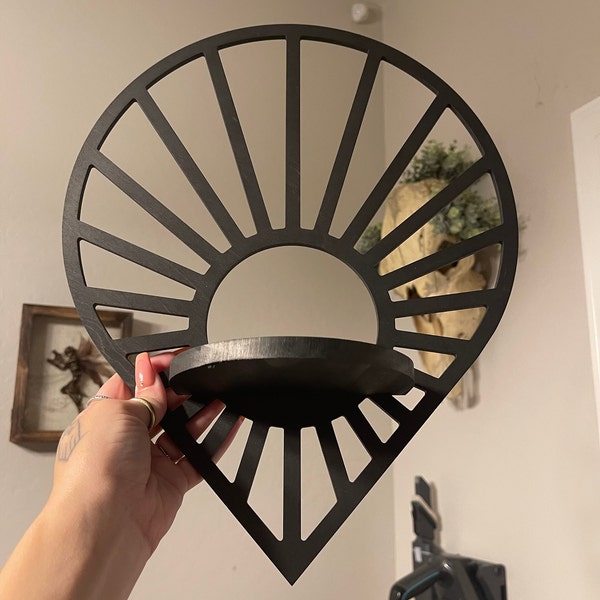 Floating Sun Teardrop Shaped Wood Wall Shelf - Accent Shelf Plant Shelf ...