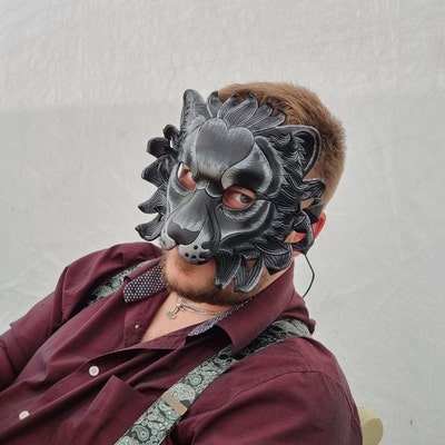 Leather Mask MADE TO ORDER Black Lion Mask... Masquerade Cat Costume ...