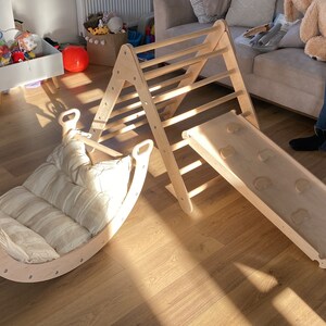 Montessori Kletterer, Bogenwippe mit Kissen, Wippe holz, Kletterbrett ...