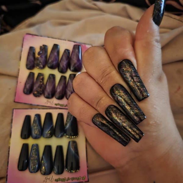 LABRADORITE Press on Nails | HAND-PAINTED | Crystal Nails | Labradorite ...