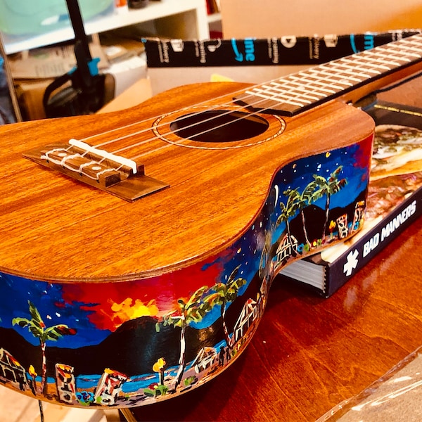 Ukulele With Hand-painted Tiki Island Design Around Sides - Etsy
