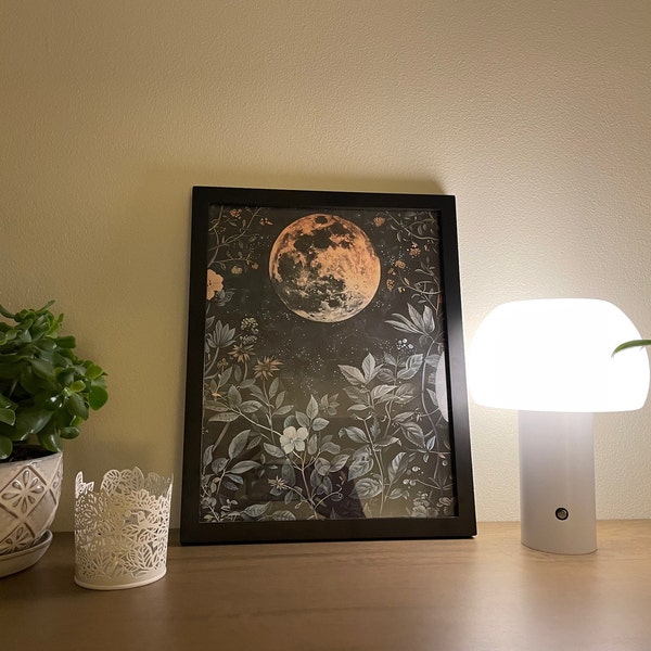 Moon Eclipse Botanical William Morris Inspired Art Print or Canvas, Dark Cottagecore Decor, Dark ...