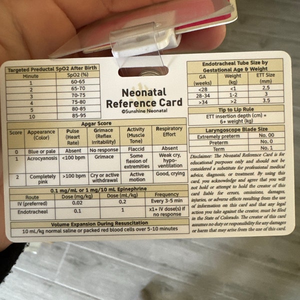 Neonatal Reference Card - NRP - Apgars - NICU Nurse - NNP - Quick Badge ...