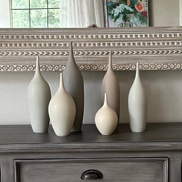 5 Rustic Modern Stoneware Mini Bud Vases With Crater White Matte Glaze ...