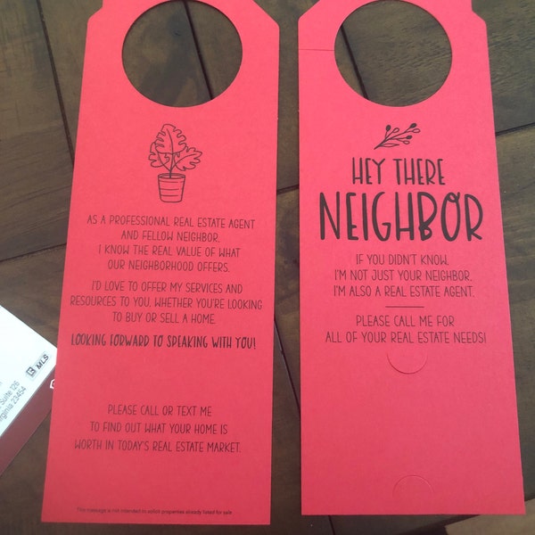 Hey Neighbor Double Sided Door Hangers | Real Estate Agents | Real ...