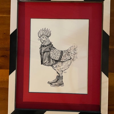 Punk Rock Chicken Pen and Ink Print Funny Animal and Nature - Etsy