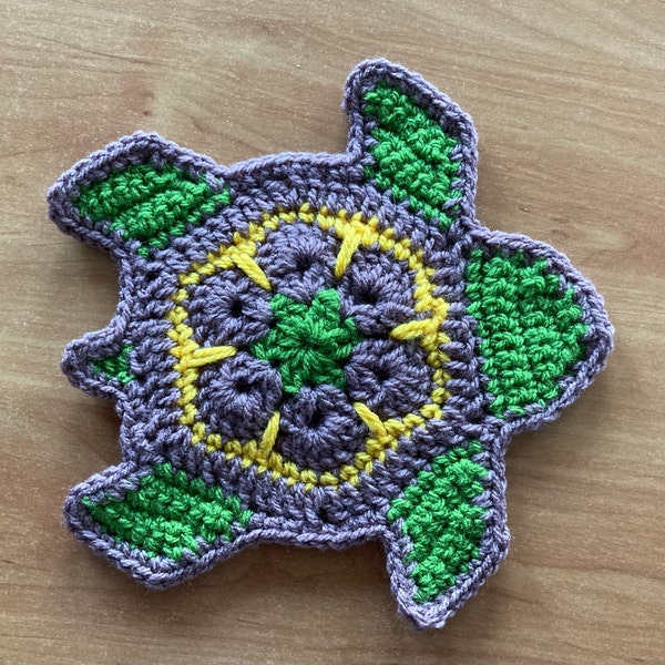 Crochet Pattern Coaster Turtle, PDF INSTANT DOWNLOAD, Crochet Applique ...