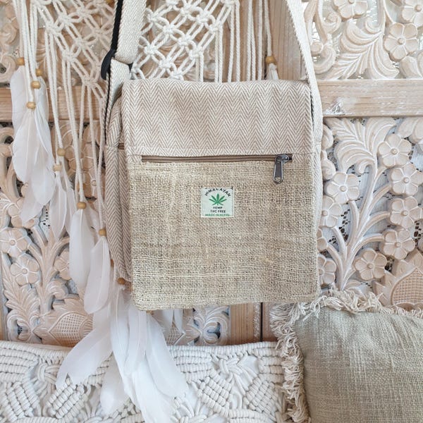 Unisex Organic Hemp Hippie Boho Handmade Cross Body Bag, Shoulder Bag ...