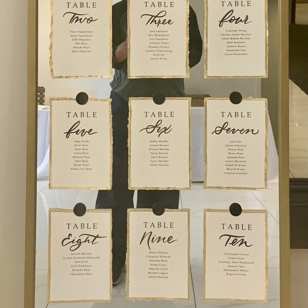 Table Plan Cards on Handmade Paper With or Withour Gold Leaf, Rose Gold ...