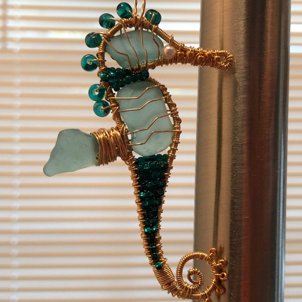 Sea Glass Mermaid, Emerald Green Sea Glass With Red Bead Hair, a Shell ...