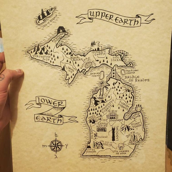 Lord of the Rings / the Hobbit Middle Earth Map of Michigan - Etsy