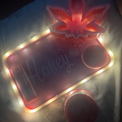 6pc Handmade Resin Light up Rolling Tray Set With MJ Ashtray, Stash Jar ...