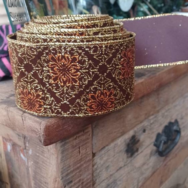 French Damask Wire Edged Wired Edge Ribbon, 1.5" Wide 15 Colours ...