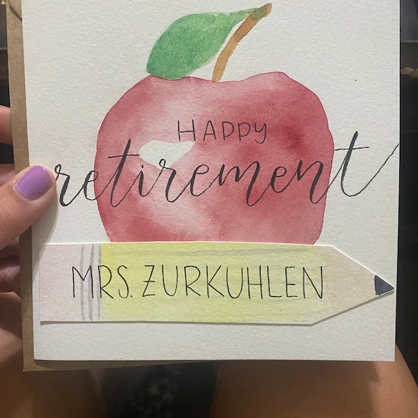 Cute Watercolor Hand Lettered Teacher Retirement Card, Books Theme - Etsy