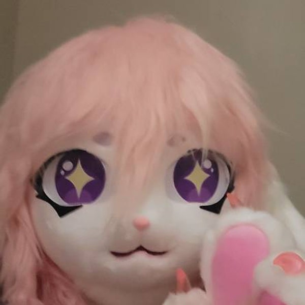Cute Lovely Pink Lopears Bunny Sheep Kigurumi Furry Mask Head Kig Cat ...