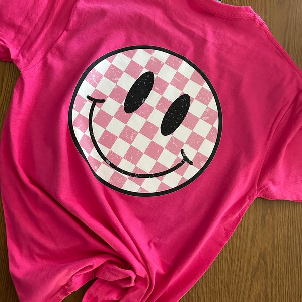 Retro Checkered Smile Face Png Pink Checkers Smile Distressed Smile ...