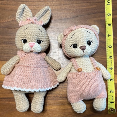 Set of 2 Boho Crochet Animals, Small Teddy Bear and Knitted Bunny ...