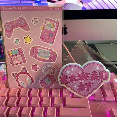 Kawaii Gamer Girl Sticker Sheet Pink Gaming Stickers, Cute Girly ...