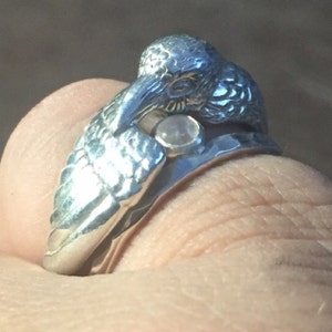 White Raven Ring Pagan Wedding Ring With Moonstone Sterling Silver Ring ...