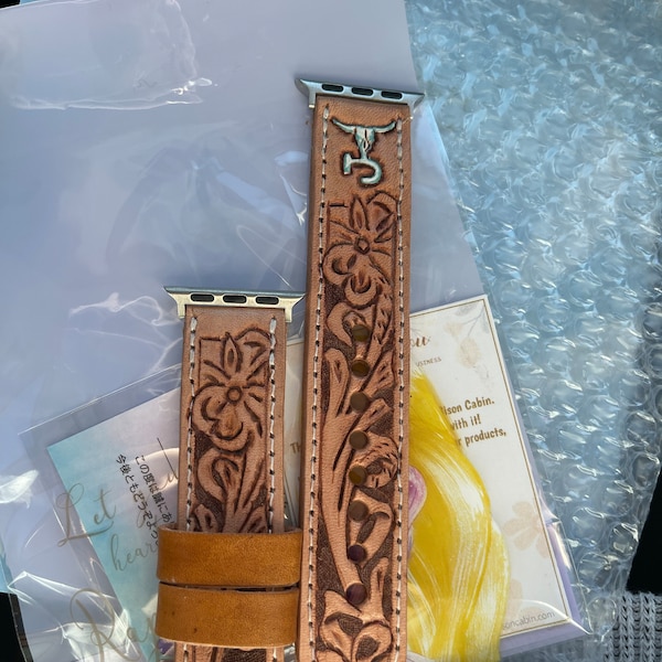 Custom Design Western Floral Tooled & Painted Leather Watch Band ...