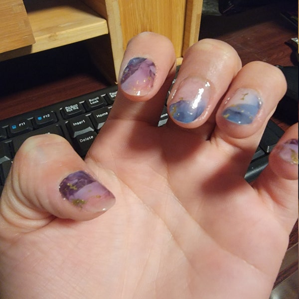 Midnight Marble Nail Wraps With Gold Flake Accents • Blue Watercolor ...