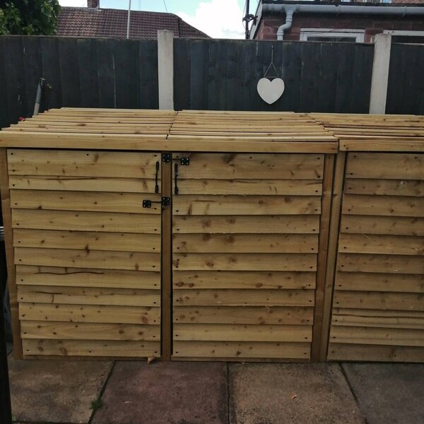 Triple Bin Store, Treated Timber, 2.445m Wide X 1.35m High X 0.845m ...