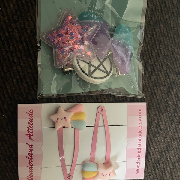 Pastel Goth Dangle Star Bat Fabric Hairclips Kawaii Cute Pastel Pink ...