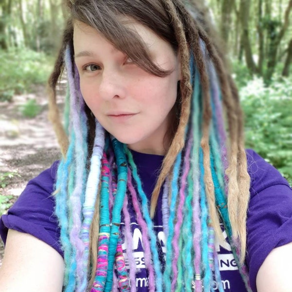 Custom Dreadlocks bright Peacock Tones Full Head DE Wool Dreadlocks ...
