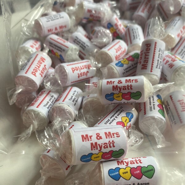 Sweet Labels – Personalised Wedding Love Heart Sweet Stickers for ...