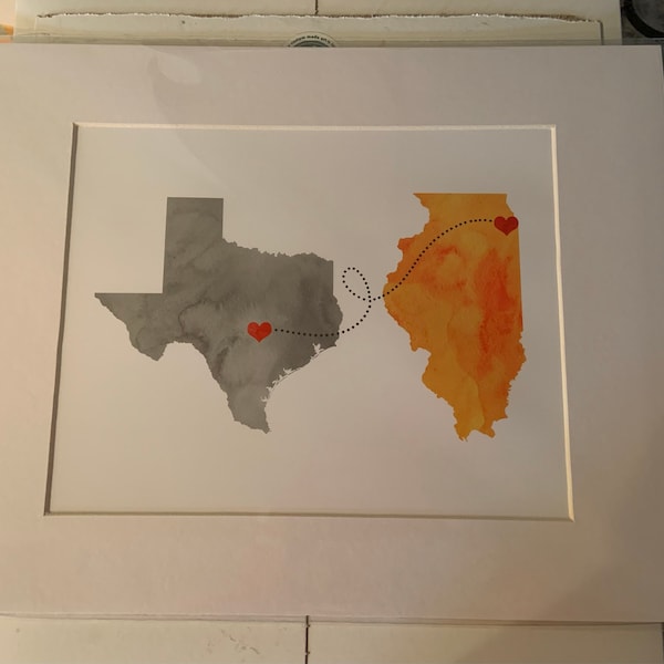 Personalized Gift Two States Love - Watercolor Wedding Gift - State ...