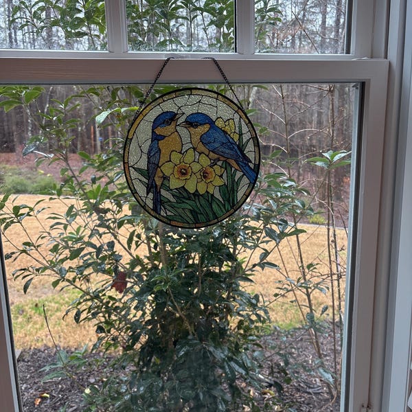 Bluebird Stained Glass Window Hangings, Bird Stained Glass Suncatcher ...