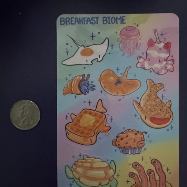 Breakfast Biome Waterproof Sticker Sheet Marine Animal Nature Aquarium ...