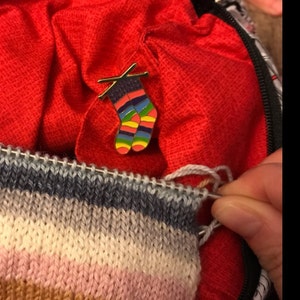 Sock Knitting Pin Enamel Pins Self Striping Yarn Hand Knit Toe up Cuff ...