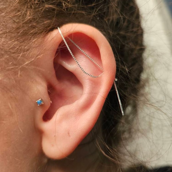 Thread Earrings, Pull Through Earring, Double Piercing Earring Chain, Ear Thread, Bar Threader ...