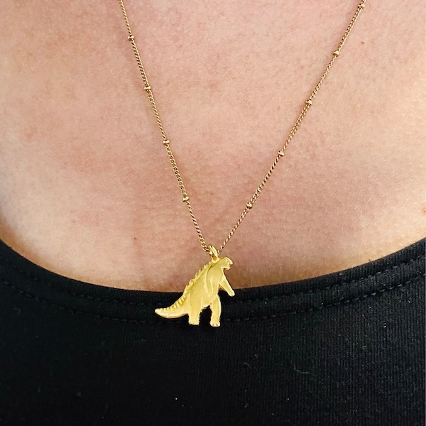 Godzilla Pendant. Gold Plated Chain Necklace - Etsy