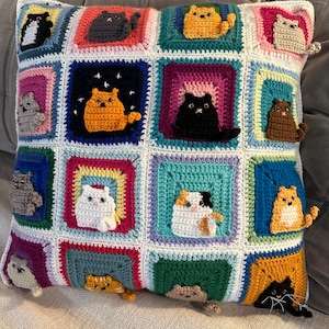 Many Cats Square ENGLISH Crochet Pattern PDF Granny Square Afghan Block ...
