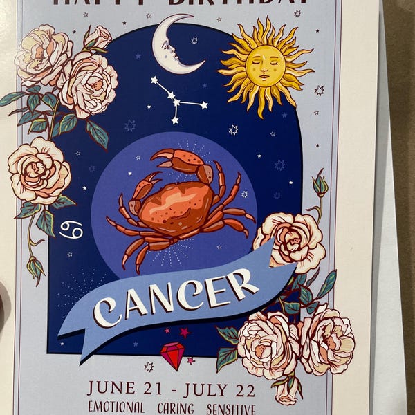Cancer Birthday Card, Happy Birthday Zodiac Star Sign Large A5 Card - Etsy