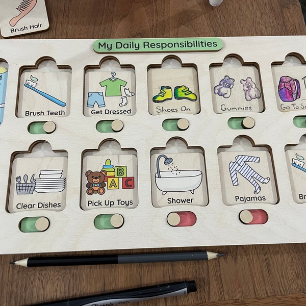 Chore Chart for Kids, Bedtime Routine Chart, Wooden Visual Schedule for ...