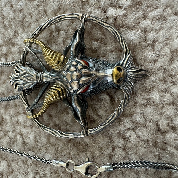 Baphomet Pentagram Satanic Pendant Necklace Silver Occult Satanic ...