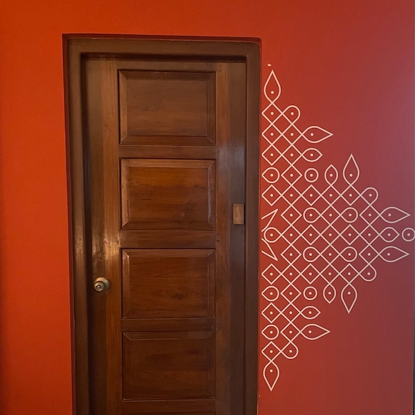 Kolam Half Wall Decal - Folk Indian Wall Art Sticker for Home - Studio ...