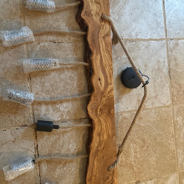 Olive Wood Rustic Light Fixture, Farmhouse Wooden Live Edge Chandelier ...