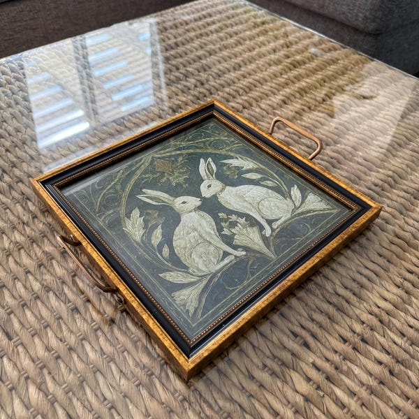 Two Rabbits Art Nouveau Style Decorative Tray With Brass Handles in 2 ...