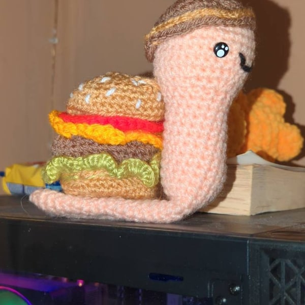 Burger Snail Crochet Pattern Amigurumi, Snail Stuffed Animal Plush Toy ...